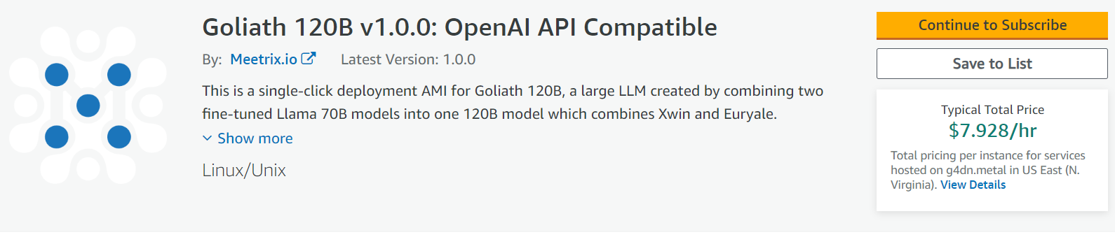 How to Install Goliath 120B AI on AWS easily with Meetrix AMI